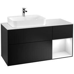 Villeroy & Boch Villeroy und Boch Finion Waschtischunterschrank G401GFPD 120cm, Abdeckplatte white matt, Emotion, Regal rechts Glossy white lacquer, Black matt lacquer