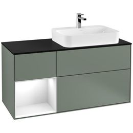Villeroy & Boch Villeroy und Boch Finion Waschtischunterschrank G392GFGM 120cm, Abdeckplatte black matt, Emotion, Regal links Glossy white lacquer, Olive Matt Lacquer