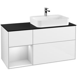 Villeroy & Boch Villeroy und Boch Finion Waschtischunterschrank G392MTGF 120cm, Abdeckplatte black matt, Emotion, Regal links White matt lacquer, Glossy white lacquer