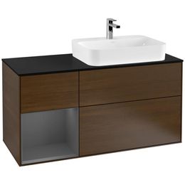 Villeroy & Boch Villeroy und Boch Finion Waschtischunterschrank G392GKGN 120cm, Abdeckplatte black matt, Emotion, Regal links Anthracite matt, Walnut veneer