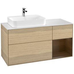Villeroy & Boch Villeroy und Boch Finion Waschtischunterschrank F401GNPC 120cm, Abdeckplatte white matt, Regal rechts Walnut veneer, Oak Veneer