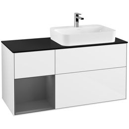 Villeroy & Boch Villeroy und Boch Finion Waschtischunterschrank F392GKGF 120cm, Abdeckplatte black matt, Regal links Anthracite matt, Glossy white lacquer