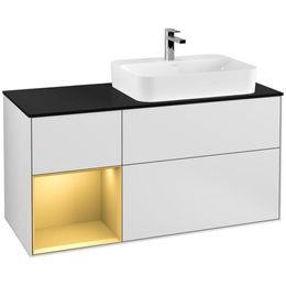 Villeroy & Boch Villeroy und Boch Finion Waschtischunterschrank F392HFMT 120cm, Abdeckplatte black matt, Regal links Gold matt, White matt lacquer