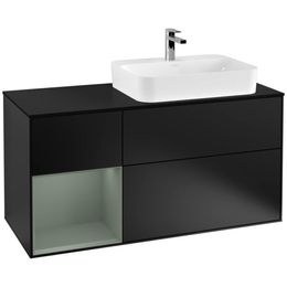 Villeroy & Boch Villeroy und Boch Finion Waschtischunterschrank F392GMPD 120cm, Abdeckplatte black matt, Regal links Olive Matt Lacquer, Black matt lacquer