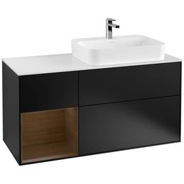 Villeroy & Boch Villeroy und Boch Finion Waschtischunterschrank G391GNPD 120cm, Abdeckplatte white matt, Emotion, Regal links Walnut veneer, Black matt lacquer