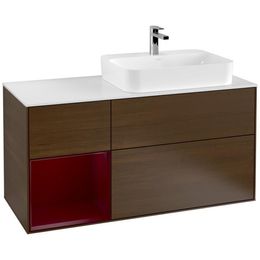 Villeroy & Boch Villeroy und Boch Finion Waschtischunterschrank G391HBGN 120cm, Abdeckplatte white matt, Emotion, Regal links Peony, Walnut veneer