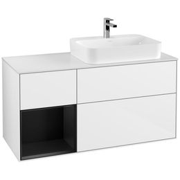 Villeroy & Boch Villeroy und Boch Finion Waschtischunterschrank G391PDGF 120cm, Abdeckplatte white matt, Emotion, Regal links Black matt lacquer, Glossy white lacquer