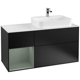 Villeroy & Boch Villeroy und Boch Finion Waschtischunterschrank G391GMPD 120cm, Abdeckplatte white matt, Emotion, Regal links Olive Matt Lacquer, Black matt lacquer
