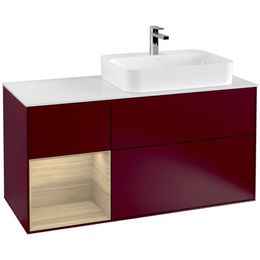 Villeroy & Boch Villeroy und Boch Finion Waschtischunterschrank G391PCHB 120cm, Abdeckplatte white matt, Emotion, Regal links Oak Veneer, Peony Matt