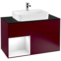 Villeroy & Boch Villeroy und Boch Finion Waschtischunterschrank G362GFHB 100cm, Abdeckplatte black matt, Emotion, Regal links Glossy white lacquer, Peony Matt