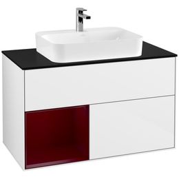 Villeroy & Boch Villeroy und Boch Finion Waschtischunterschrank G362HBGF 100cm, Abdeckplatte black matt, Emotion, Regal links Peony, Glossy white lacquer