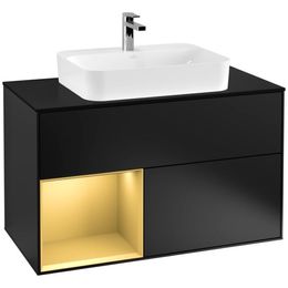 Villeroy & Boch Villeroy und Boch Finion Waschtischunterschrank G362HFPD 100cm, Abdeckplatte black matt, Emotion, Regal links Gold matt, Black matt lacquer