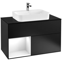 Villeroy & Boch Villeroy und Boch Finion Waschtischunterschrank G362GFPD 100cm, Abdeckplatte black matt, Emotion, Regal links Glossy white lacquer, Black matt lacquer