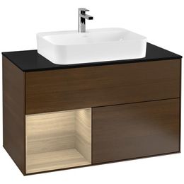 Villeroy & Boch Villeroy und Boch Finion Waschtischunterschrank G362PCGN 100cm, Abdeckplatte black matt, Emotion, Regal links Oak Veneer, Walnut veneer