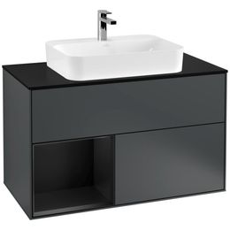 Villeroy & Boch Villeroy und Boch Finion Waschtischunterschrank G362PDHG 100cm, Abdeckplatte black matt, Emotion, Regal links Black matt lacquer, Midnight Blue Matt Lacquer