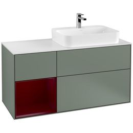 Villeroy & Boch Villeroy und Boch Finion Waschtischunterschrank F391HBGM 120cm, Abdeckplatte white matt, Regal links Peony, Olive Matt Lacquer