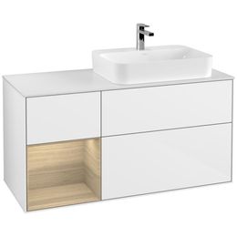 Villeroy & Boch Villeroy und Boch Finion Waschtischunterschrank F391PCGF 120cm, Abdeckplatte white matt, Regal links Oak Veneer, Glossy white lacquer