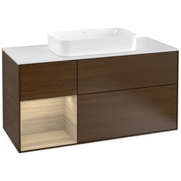Villeroy & Boch Villeroy und Boch Finion Waschtischunterschrank G291PCGN 120cm, Abdeckplatte white matt, Emotion, Regal links Oak Veneer, Walnut veneer
