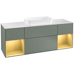 Villeroy & Boch Villeroy und Boch Finion Waschtischunterschrank F331HFGM 160x60,3cm, Abdeckplatte white matt, Regale Gold matt lacquer, Olive Matt Lacquer