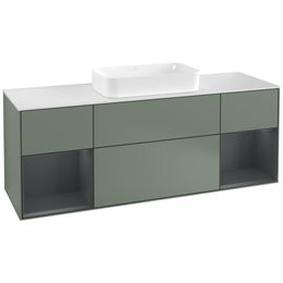 Villeroy & Boch Villeroy und Boch Finion Waschtischunterschrank F331HGGM 160x60,3cm, Abdeckplatte white matt, Regale Midnight matt lacquer, Olive Matt Lacquer