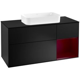 Villeroy & Boch Villeroy und Boch Finion Waschtischunterschrank G302HBPD 120cm, Abdeckplatte black matt, Emotion, Regal rechts Peony, Black matt lacquer