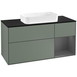 Villeroy & Boch Villeroy und Boch Finion Waschtischunterschrank G302GKGM 120cm, Abdeckplatte black matt, Emotion, Regal rechts Anthracite matt, Olive Matt Lacquer