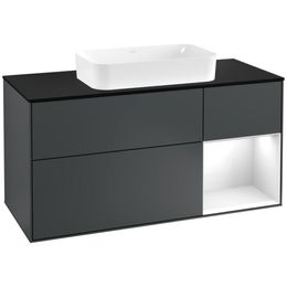 Villeroy & Boch Villeroy und Boch Finion Waschtischunterschrank G302GFHG 120cm, Abdeckplatte black matt, Emotion, Regal rechts Glossy white lacquer, Midnight Blue Matt Lacquer