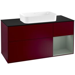 Villeroy & Boch Villeroy und Boch Finion Waschtischunterschrank F302GMHB 120cm, Abdeckplatte black matt, Regal rechts Olive Matt Lacquer, Peony Matt