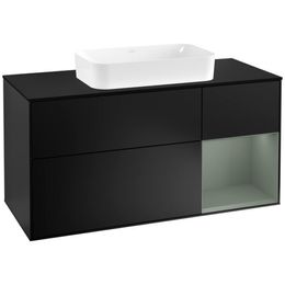 Villeroy & Boch Villeroy und Boch Finion Waschtischunterschrank F302GMPD 120cm, Abdeckplatte black matt, Regal rechts Olive Matt Lacquer, Black matt lacquer