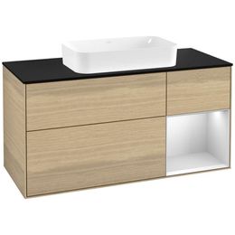 Villeroy & Boch Villeroy und Boch Finion Waschtischunterschrank F302MTPC 120cm, Abdeckplatte black matt, Regal rechts White matt lacquer, Oak Veneer
