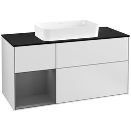 Villeroy & Boch Villeroy und Boch Finion Waschtischunterschrank G292GKMT 120cm, Abdeckplatte black matt, Emotion, Regal links Anthracite matt, White matt lacquer