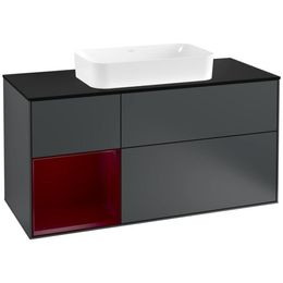 Villeroy & Boch Villeroy und Boch Finion Waschtischunterschrank G292HBHG 120cm, Abdeckplatte black matt, Emotion, Regal links Peony, Midnight Blue Matt Lacquer