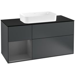 Villeroy & Boch Villeroy und Boch Finion Waschtischunterschrank G292GKHG 120cm, Abdeckplatte black matt, Emotion, Regal links Anthracite matt, Midnight Blue Matt Lacquer