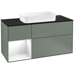Villeroy & Boch Villeroy und Boch Finion Waschtischunterschrank G292GFGM 120cm, Abdeckplatte black matt, Emotion, Regal links Glossy white lacquer, Olive Matt Lacquer