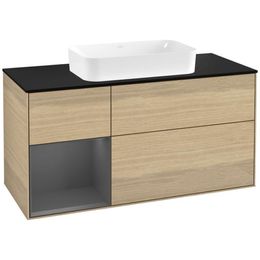 Villeroy & Boch Villeroy und Boch Finion Waschtischunterschrank G292GKPC 120cm, Abdeckplatte black matt, Emotion, Regal links Anthracite matt, Oak Veneer