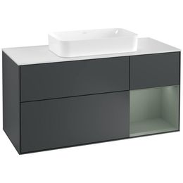 Villeroy & Boch Villeroy und Boch Finion Waschtischunterschrank F301GMHG 120cm, Abdeckplatte white matt, Regal rechts Olive Matt Lacquer, Midnight Blue Matt Lacquer
