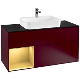 Villeroy & Boch Villeroy und Boch Finion Waschtischunterschrank G412HFHB 120cm, Abdeckplatte black matt, Emotion, Regal links Gold matt, Peony Matt