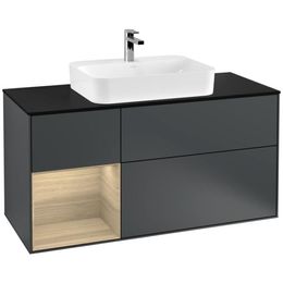 Villeroy & Boch Villeroy und Boch Finion Waschtischunterschrank G412PCHG 120cm, Abdeckplatte black matt, Emotion, Regal links Oak Veneer, Midnight Blue Matt Lacquer