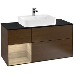 Villeroy & Boch Villeroy und Boch Finion Waschtischunterschrank G412PCGN 120cm, Abdeckplatte black matt, Emotion, Regal links Oak Veneer, Walnut veneer