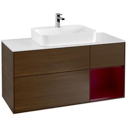 Villeroy & Boch Villeroy und Boch Finion Waschtischunterschrank F421HBGN 120cm, Abdeckplatte white matt, Regal rechts Peony, Walnut veneer