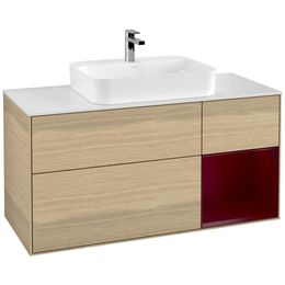 Villeroy & Boch Villeroy und Boch Finion Waschtischunterschrank F421HBPC 120cm, Abdeckplatte white matt, Regal rechts Peony, Oak Veneer
