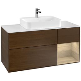 Villeroy & Boch Villeroy und Boch Finion Waschtischunterschrank F421PCGN 120cm, Abdeckplatte white matt, Regal rechts Oak Veneer, Walnut veneer