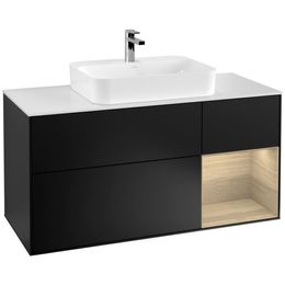 Villeroy & Boch Villeroy und Boch Finion Waschtischunterschrank F421PCPD 120cm, Abdeckplatte white matt, Regal rechts Oak Veneer, Black matt lacquer