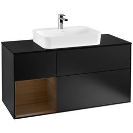 Villeroy & Boch Villeroy und Boch Finion Waschtischunterschrank F412GNPD 120cm, Abdeckplatte black matt, Regal links Walnut veneer, Black matt lacquer