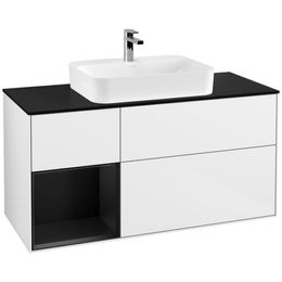 Villeroy & Boch Villeroy und Boch Finion Waschtischunterschrank F412PDGF 120cm, Abdeckplatte black matt, Regal links Black matt lacquer, Glossy white lacquer