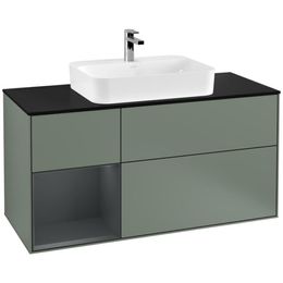 Villeroy & Boch Villeroy und Boch Finion Waschtischunterschrank F412HGGM 120cm, Abdeckplatte black matt, Regal links Midnight Blue Matt Lacquer, Olive Matt Lacquer