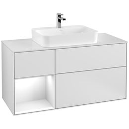 Villeroy & Boch Villeroy und Boch Finion Waschtischunterschrank G411GFMT 120cm, Abdeckplatte white matt, Emotion, Regal links Glossy white lacquer, White matt lacquer