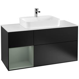 Villeroy & Boch Villeroy und Boch Finion Waschtischunterschrank G411GMPD 120cm, Abdeckplatte white matt, Emotion, Regal links Olive Matt Lacquer, Black matt lacquer