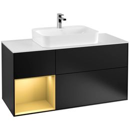 Villeroy & Boch Villeroy und Boch Finion Waschtischunterschrank G411HFPD 120cm, Abdeckplatte white matt, Emotion, Regal links Gold matt, Black matt lacquer