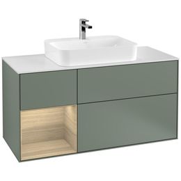 Villeroy & Boch Villeroy und Boch Finion Waschtischunterschrank G411PCGM 120cm, Abdeckplatte white matt, Emotion, Regal links Oak Veneer, Olive Matt Lacquer